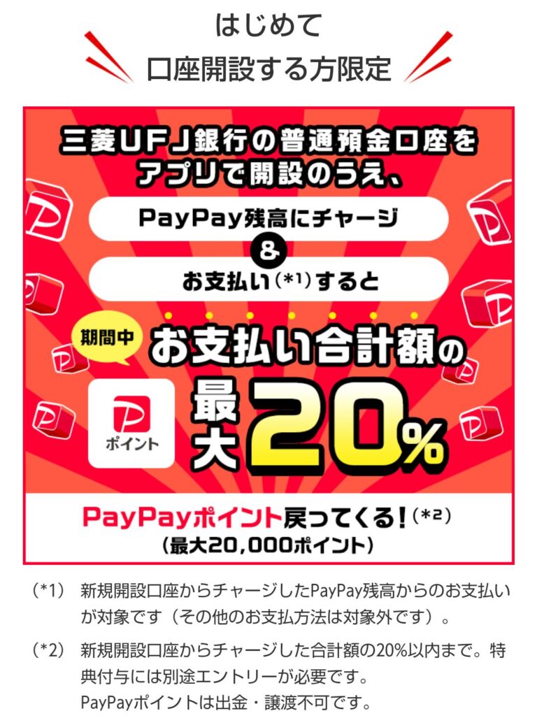 【新規口座開設者対象】三菱UFJ銀行×PayPayの激熱キャンペーンに参加しました！【2024年10月1日～12月25日】